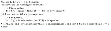 solved problem 1 let t v w be linear a show that the
