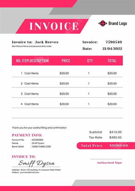 Universal Reimbursement Invoice With Red Border Word Template And