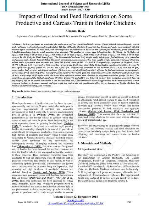 Pdf Impact Of Breed And Feed Restriction On Some Productive And Carcass Traits In Broiler Chickens