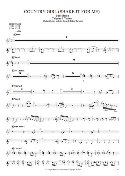 Country Girl Shake It For Me Tab By Luke Bryan Guitar Pro Full