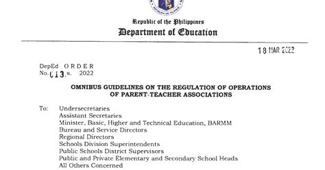 EducNation: DepEd Order No. 013, s. 2022 : Omnibus Guidelines on the Regulation of Operations of ...