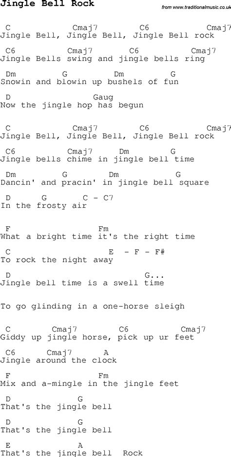 Christmas Carolsong Lyrics With Chords For Jingle Bell Rock