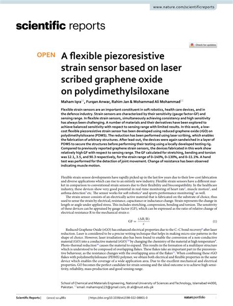 Pdf A Flexible Piezoresistive Strain Sensor Based On Laser Scribed Graphene Oxide On