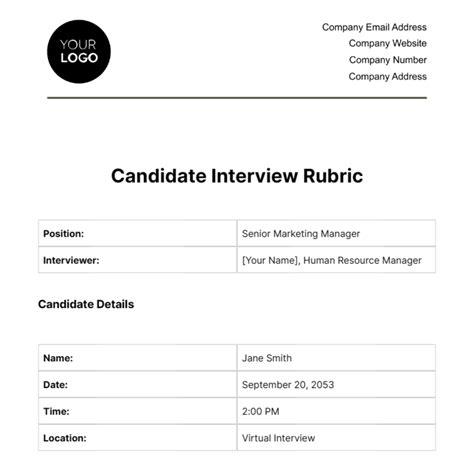 Free Candidate Interview Rubric Hr Template To Edit Online