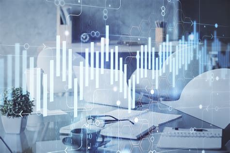 Eksposur Ganda Gambar Grafik Pasar Saham Dan Latar Belakang Interior
