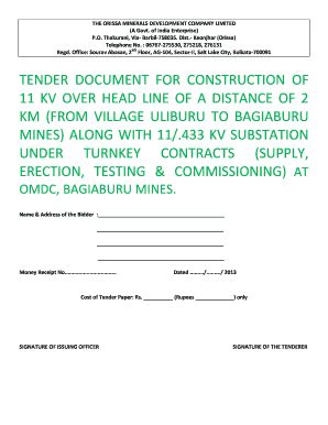 Fillable Online TENDER DOCUMENT FOR CONSTRUCTION OF 11 KV OVER HEAD