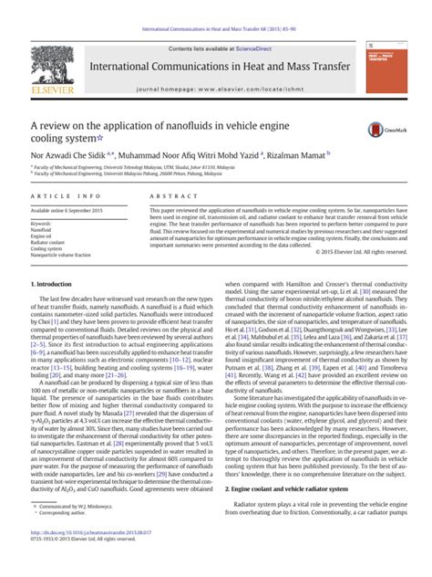 A Review On The Application Of Nanofluids In Vehicle Engine Cooling System Pdf Radiator