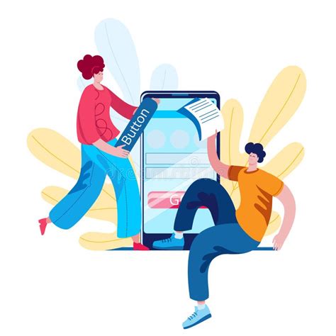A Team Of Developers Creates A Mobile App Stock Vector Illustration