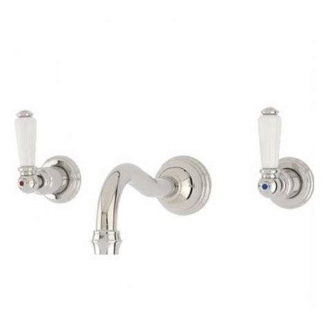 Perrin And Rowe Three Hole Wall Mounted Country Spout Basin Set And Lever