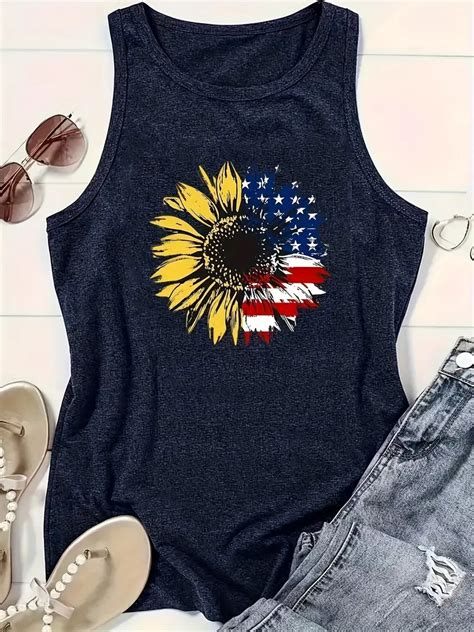 Sunflower Flag Print Tank Top Casual Crew Neck Sleeveless Temu