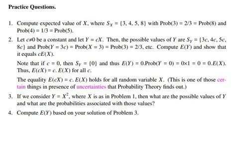 Practice Questions 1 Compute Expected Value Of X