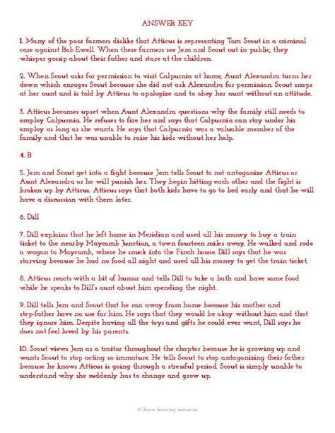 To Kill A Mockingbird Chapter 14 Quiz By Bowe Learning Resources