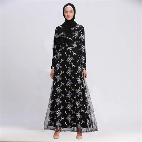Muslim Embroidery Abaya Lace Floral Maxi Dress Cardigan Long Robes