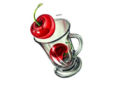 기초디자인 체리 유리컵 개체표현