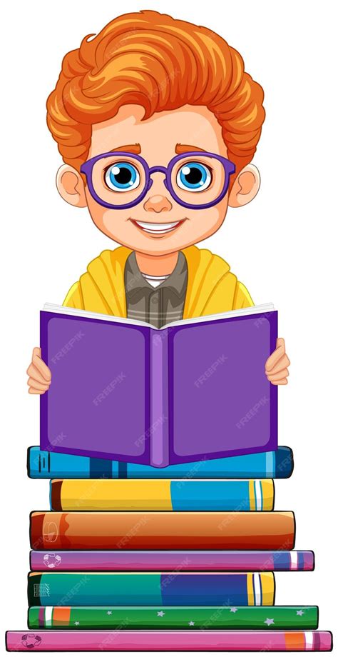 Умный мальчик читает книгу Бесплатно векторы
