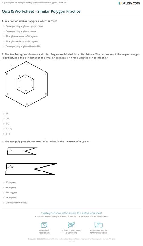 Quiz Worksheet Similar Polygon Practice Study