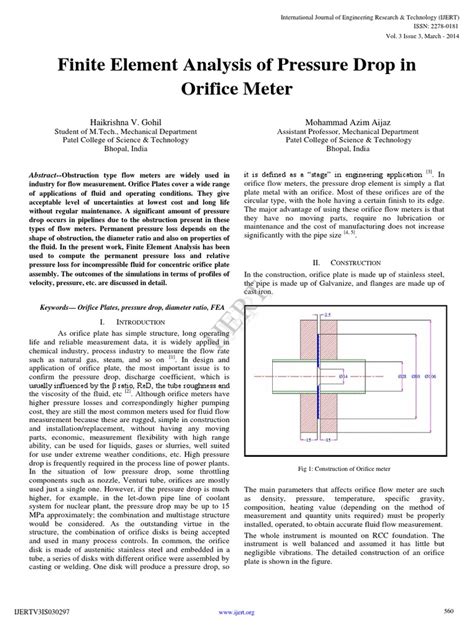 Finite Element Analysis Of Pressure Drop In Orifice Meter Ijertv3is030297 Pdf Flow