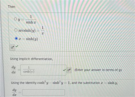 Solved Theny 1sinhxarcsinh Y 1xx Sinh Y σsvusing Implicit