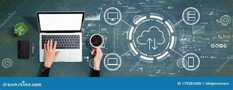Cloud Computing With Person Using Laptop Computer Stock Illustration Illustration Of