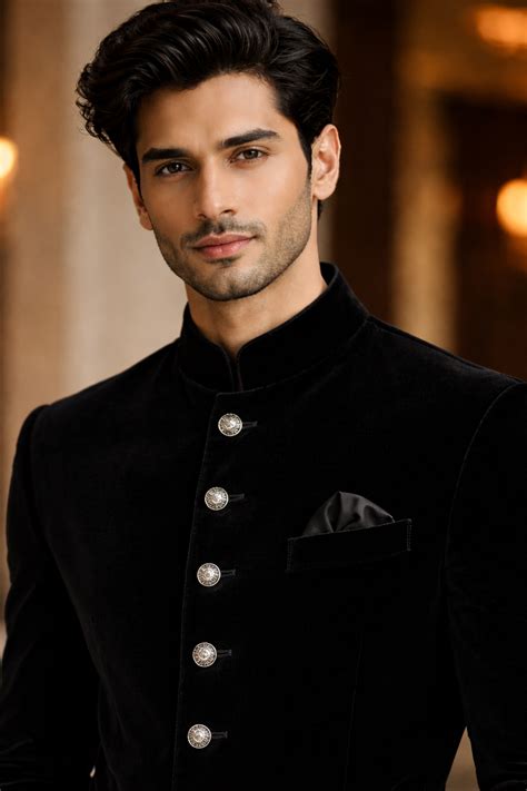 Jet Black Velvet Bandhgala For Men Premium Wedding And Reception Jacke