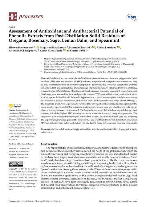 Pdf Assessment Of Antioxidant And Antibacterial Potential Of Phenolic Extracts From Post