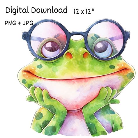 Cute Watercolor Frog With Glasses Frog Clipart Frog Png And  Cute