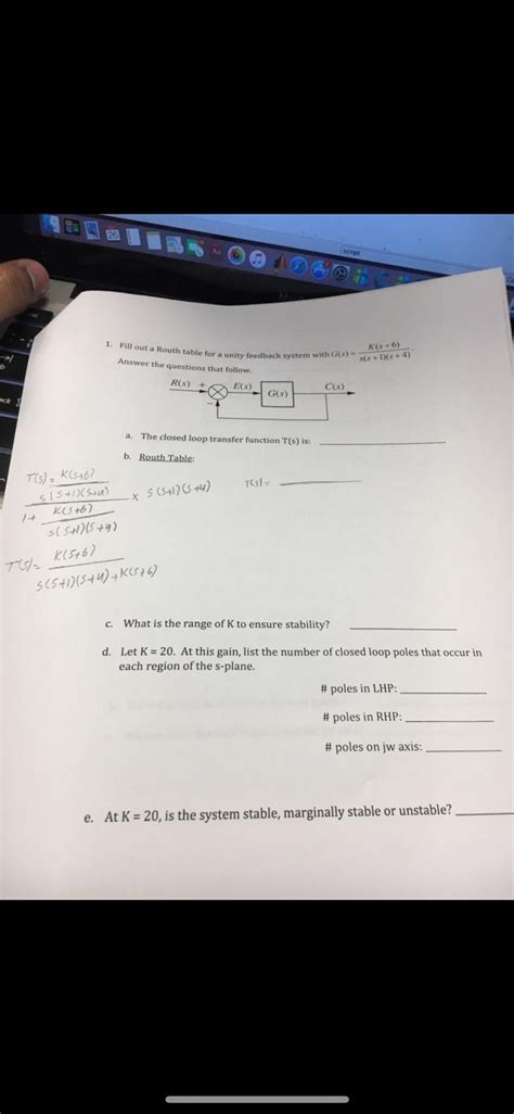 Solved Script 1 Fill Out A Routh Table For A Unity K 6