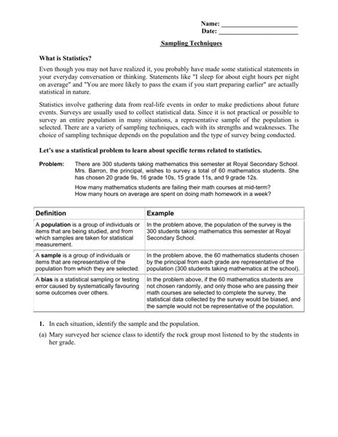 Sampling Techniques Worksheet