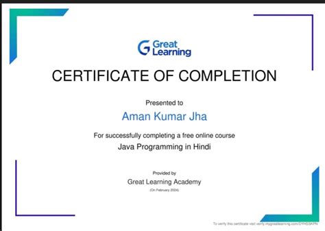 ⭐⭐i Have Successfully Completed The Java Programming Course From Great Aman Jha