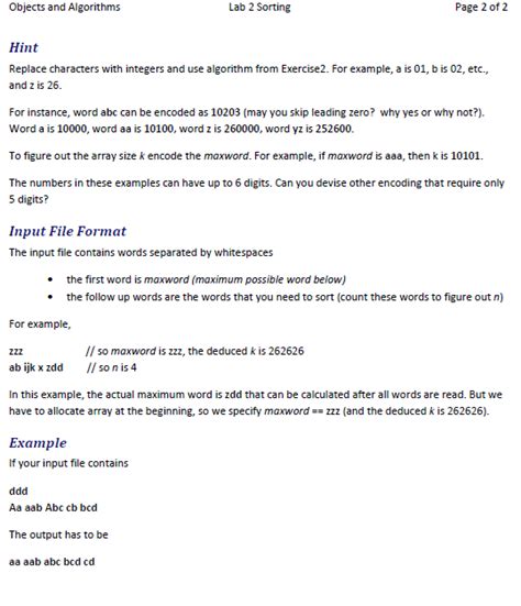 Objects And Algorithms Lab 2 Sorting Page 1 Of 2 Lab2 Chegg