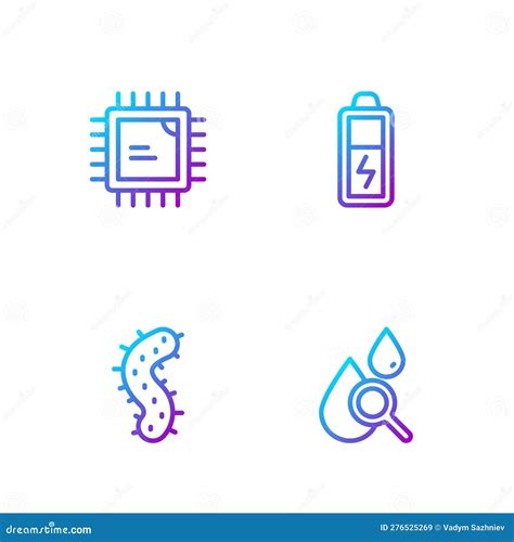 Set Line Drop And Magnifying Glass Virus Processor Cpu And Battery