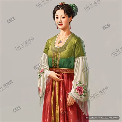Ai创作图时尚古装唐服 丫髻窄袖衫 明朝汉服女装 唐代仕女服装 历史传统仿古古装 初唐服装 交领短衫女子 唐朝庶民女装 宽袖圆领右衽 大袖衫绸