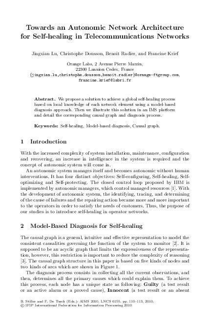 Pdf Towards An Autonomic Network Architecture For Self Healing In