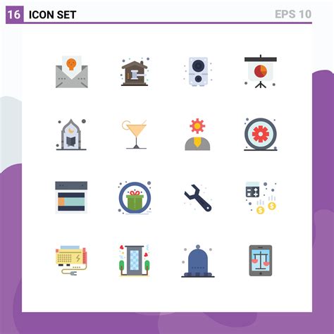 Set Of 16 Modern Ui Icons Symbols Signs For Islam Graph Home Business Music Editable Pack Of