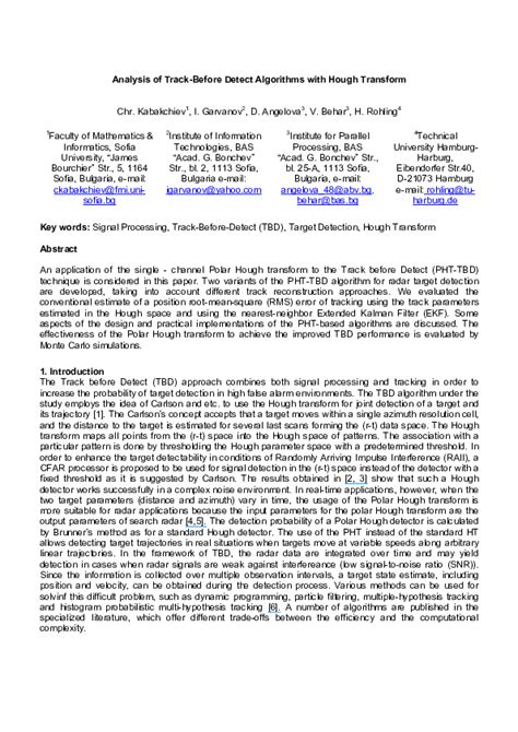 Pdf Analysis Of Track Before Detect Algorithms With Hough Transform