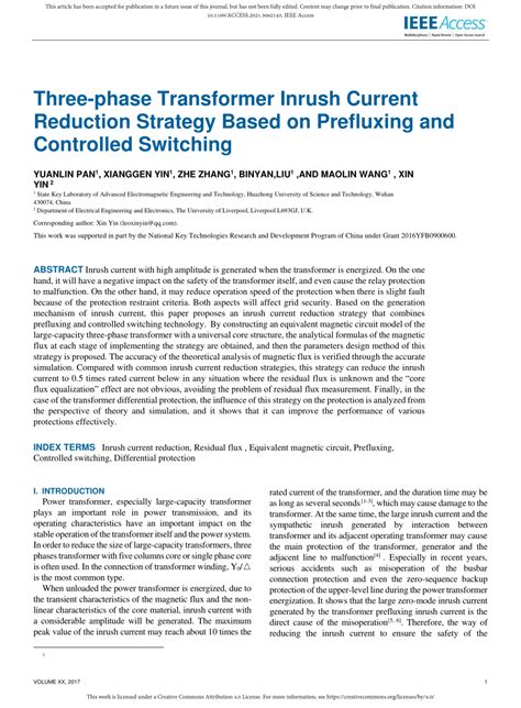 Pdf Three Phase Transformer Inrush Current Reduction Strategy Based