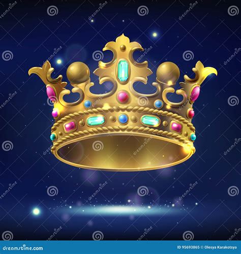 Realistic Gold Crown With Precious Stones Stock Vector Illustration