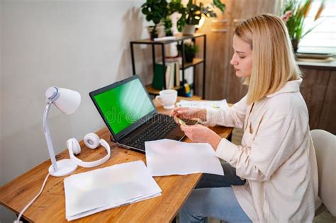 Creative Workspace Where A Woman Engages In Productive Tasks At Home Stock Image Image Of