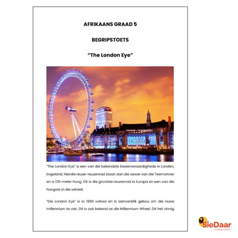 Graad 5 Afrikaans Begripstoets Met Memorandum • Teacha