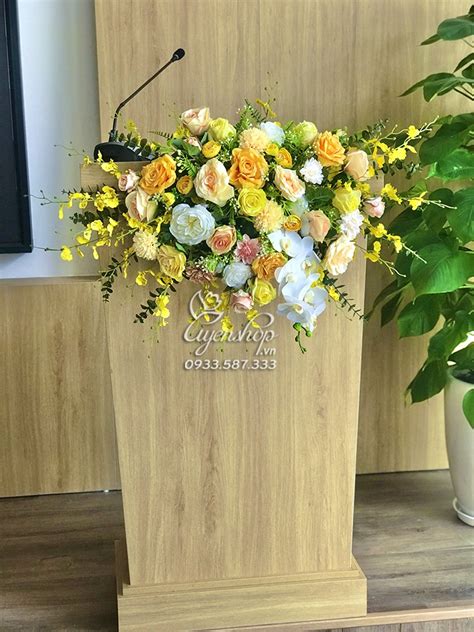 LÃng Hoa BỤc PhÁt BiỂu Tone VÀng Hoa Lụa Đẹp