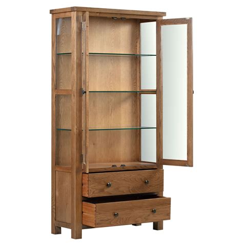 Wynyard Rustic Display Cabinet With Glass Doors And Sides Oak World