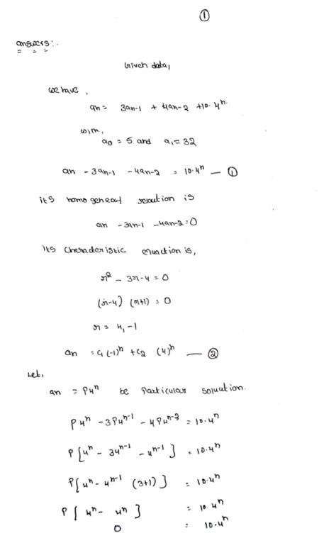 5 Solve The Recurrence Relation An 3an 1 4an 2 10 4with Ao 5