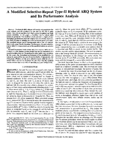 Pdf A Modified Selective Repeat Type Ii Hybrid Arq System And Its Performance Analysis