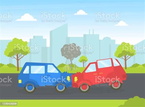 자동차 자동차 두 자동차 충돌 에 고속도로 벡터 일러스트 거리에 대한 스톡 벡터 아트 및 기타 이미지 거리 고속도로 교통사고 충돌 사고 Istock