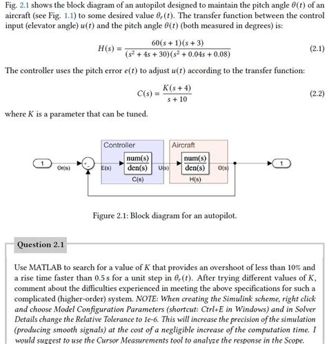 Solved Fig Shows The Block Diagram Of An Autopilot Chegg