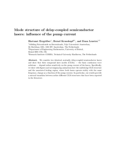 Pdf Mode Structure Of Delay Coupled Semiconductor Lasers Influence