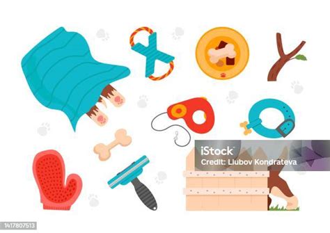 강아지 물건 개 관리 품목으로 좋은 세트 장난감 음식 그릇 뼈 개 고리 가죽 끈 룰렛 울타리 뒤의 강아지 덮개 아래에서 자고