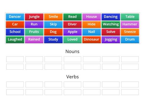 Nouns And Verb Sort Group Sort