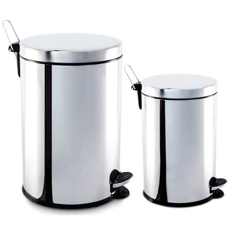 Conjunto Lixeiras Inox Pedal E Balde 20 Litros 5 Litros Brinox