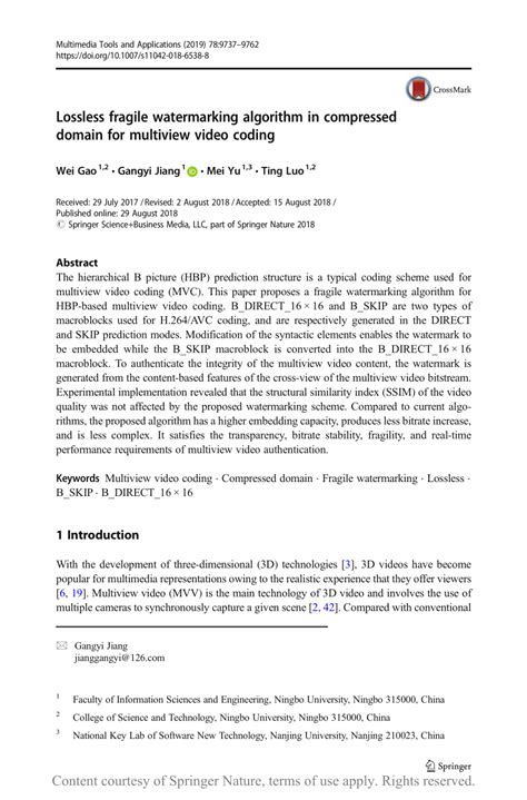 lossless fragile watermarking algorithm in compressed domain for